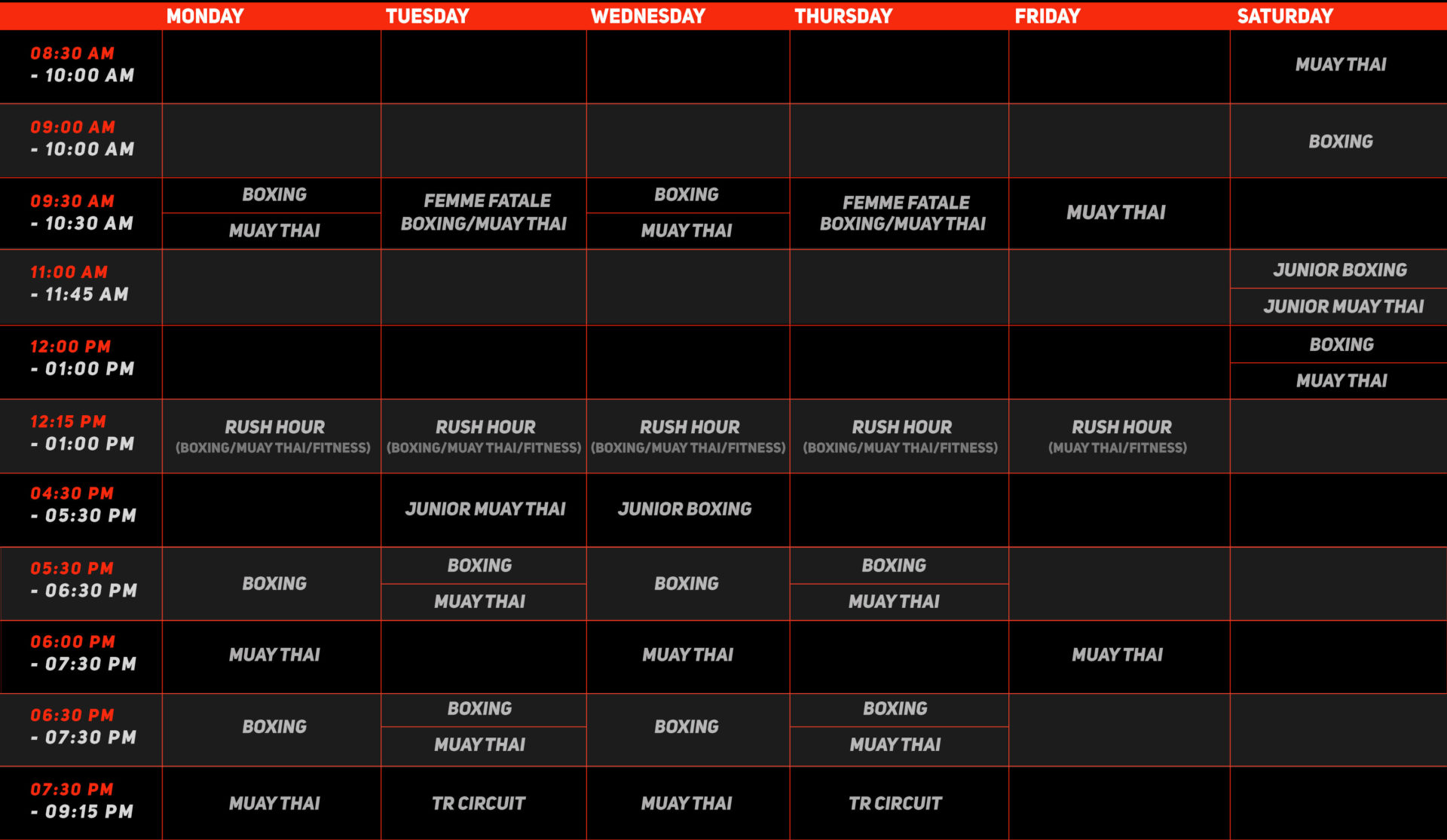 Schedule - The Ring Boxing Community Singapore